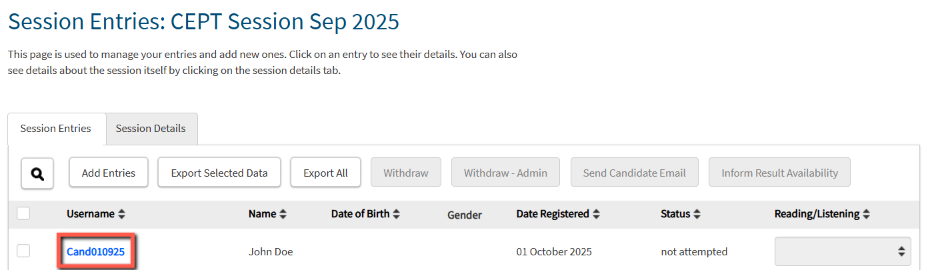 Cambridge English Placement Test (CEPT) - Adding Entries - Single ...