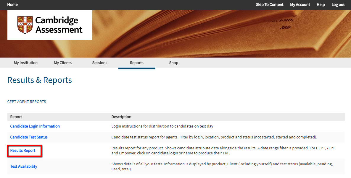 Cambridge English Placement Test CEPT Accessing Candidate Results